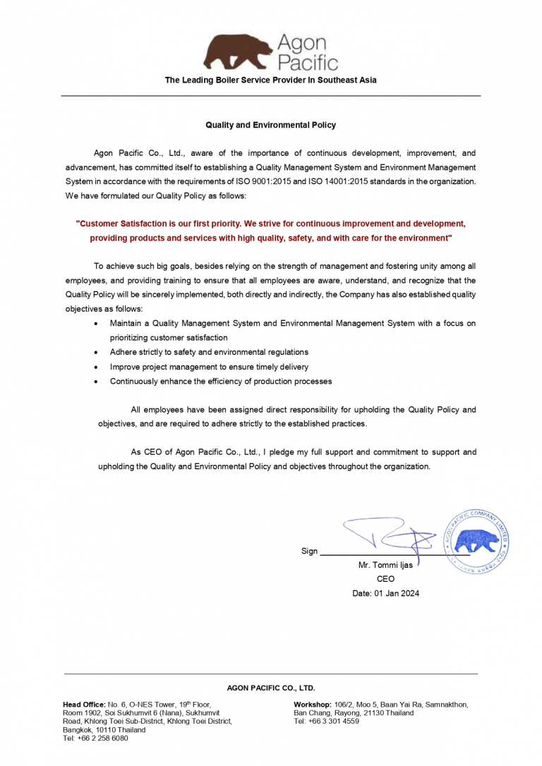 Quality Policy – Agon Pacific